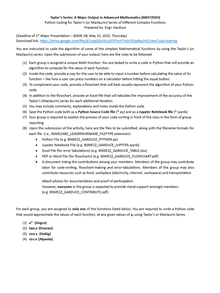MO1 AdMath Taylor Series 2025 BSME 2B 2025 | PDF | Python (Programming Language) | Algorithms
