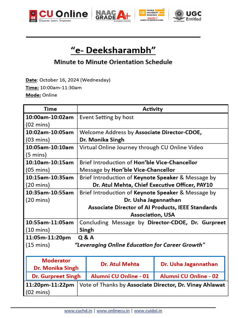 Minute To Minute Schedule - Orientation | PDF