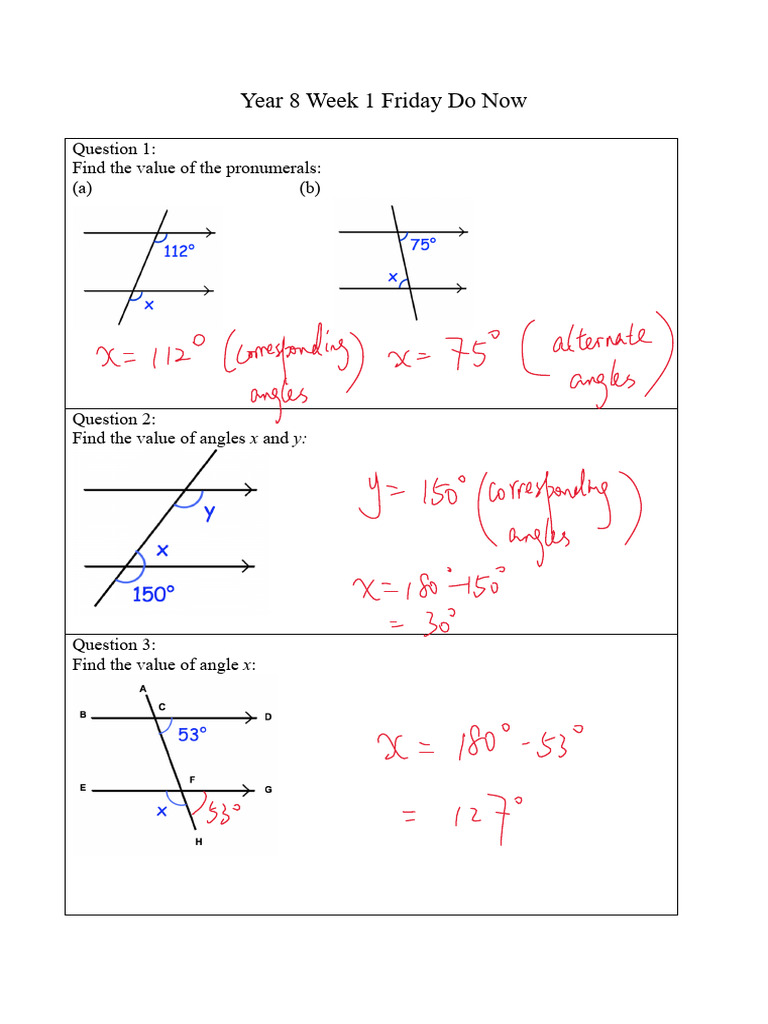 Year 8 Week 1 Friday Do NOW (8.05) | PDF