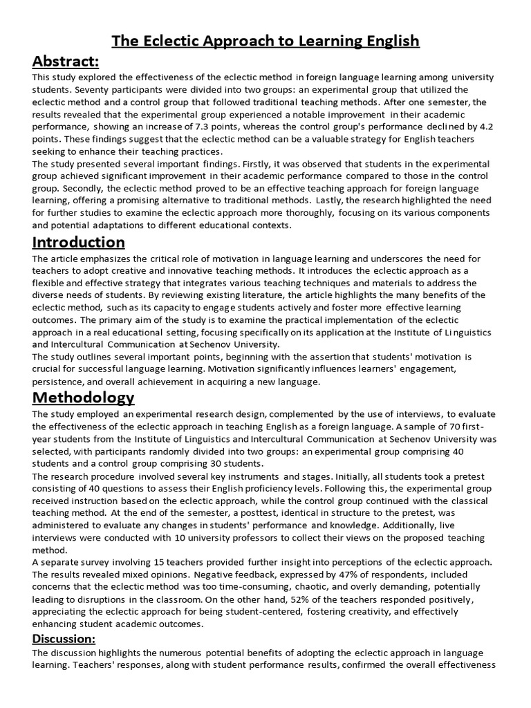 The Eclectic Approach To Learning English | PDF | Teaching Method ...