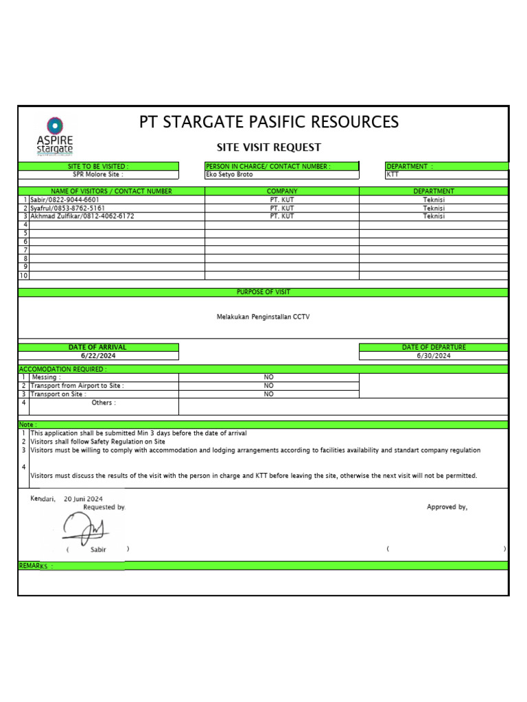 Site Visit Request for CCTV Installation | PDF