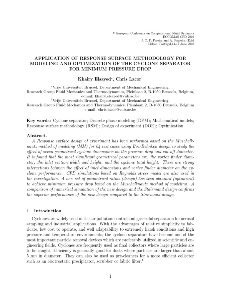 Application of Response Surface Methodology For Modeling and Optimization of The Cyclone ...