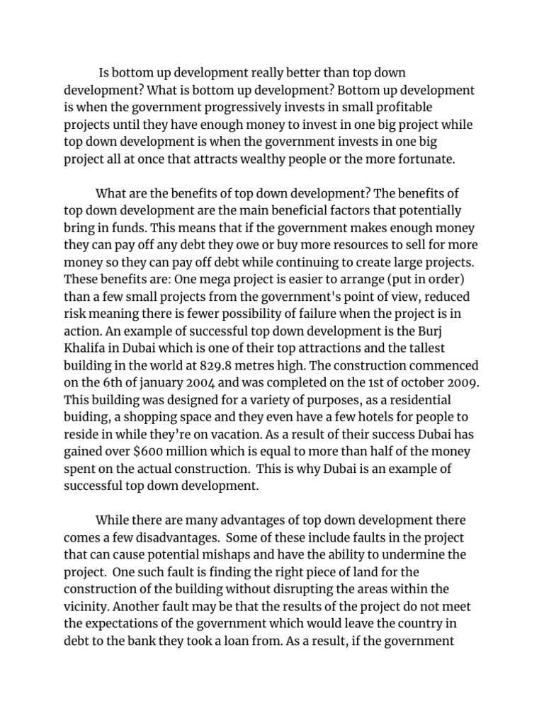 Bottom-Up Development Is Better Than Top-Down | PDF | Business | Economies