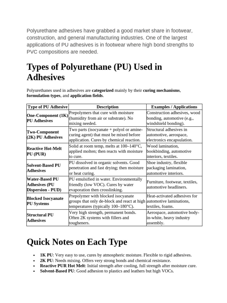 How To Chose The Right Pu For Adhesive | PDF | Polyurethane | Adhesive