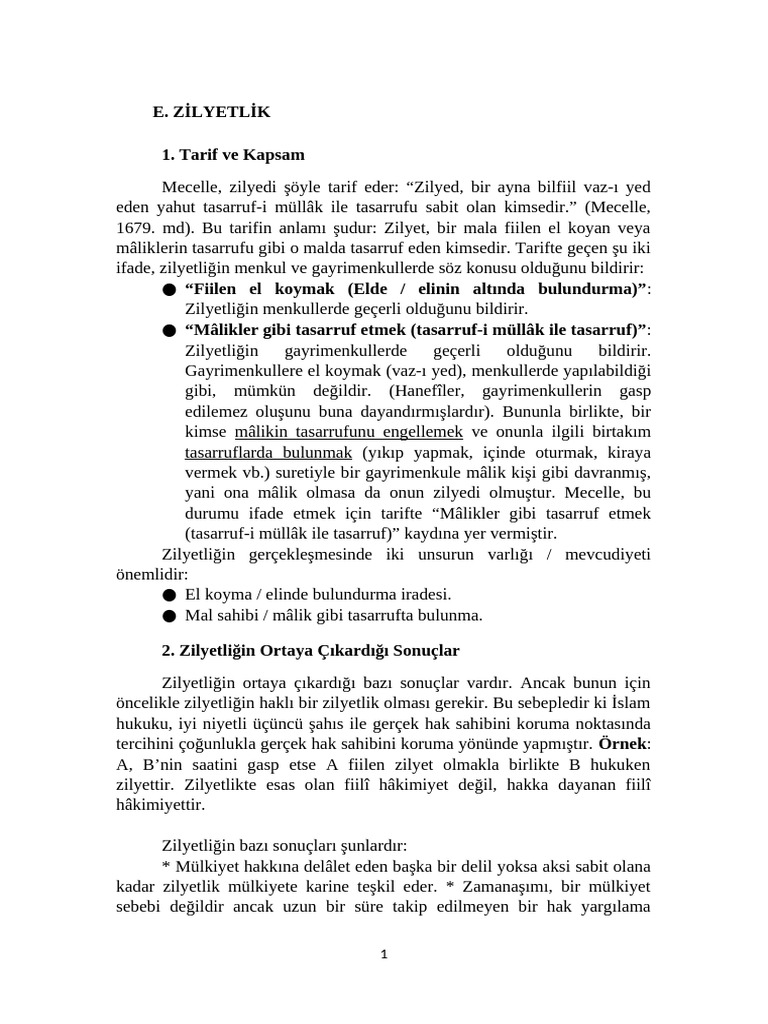 İslam Hukuku - IV (14. Hafta-Zilyetlik) Doğru Olan | PDF