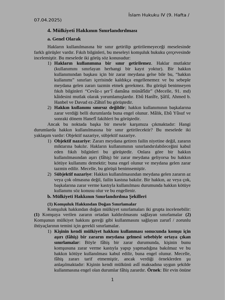 İslam Hukuku IV (9. Hafta - 07.04.2025) | PDF