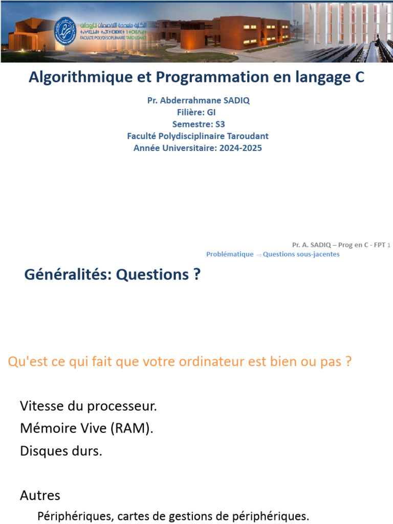 Cours Sadiq FPT Programmation C 2024-25 Partie1.1 | PDF | Programmation | Programme informatique