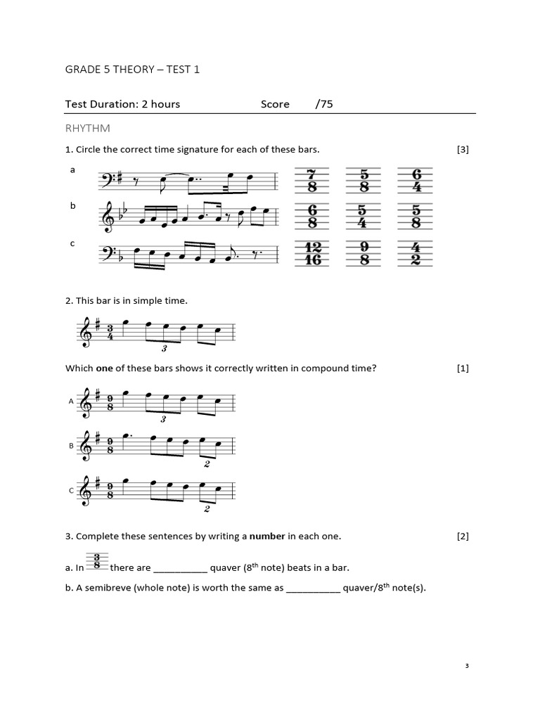 Grade-5-Test 1 Music Theory | PDF | Scale (Music) | Interval (Music)
