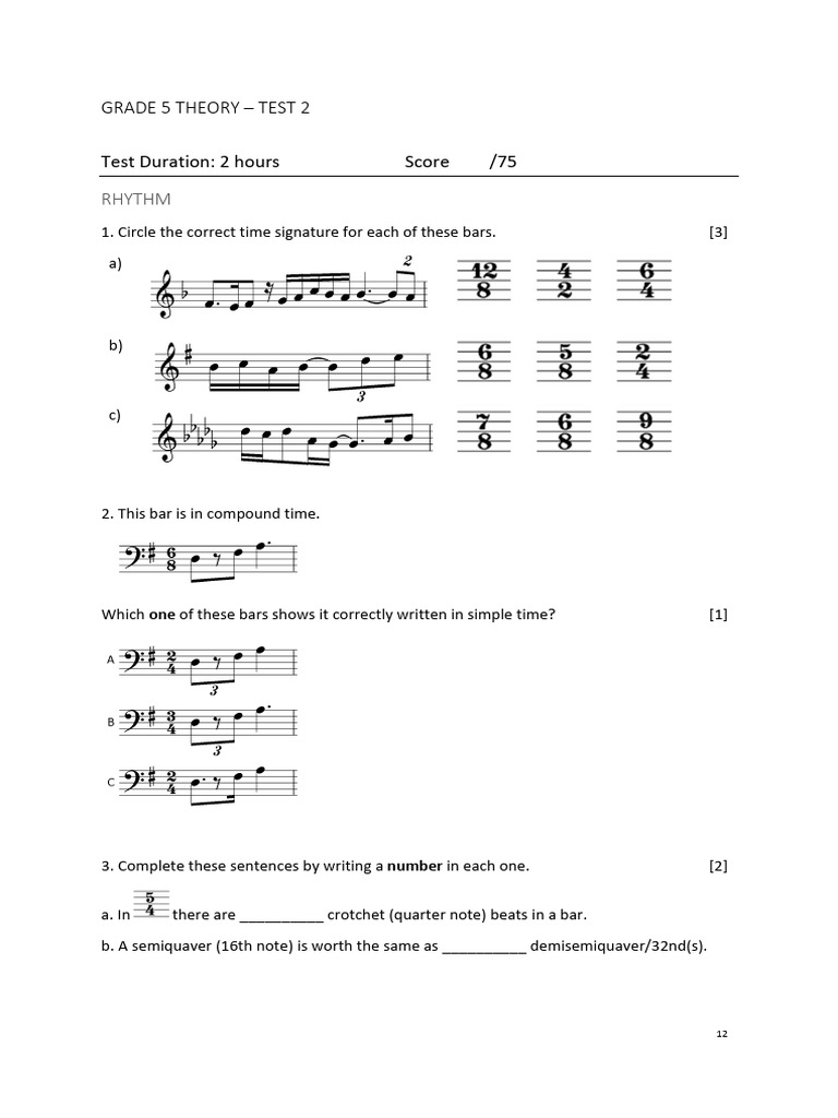 Grade-5-Test 2 Music Theory | PDF | Oboe | Interval (Music)
