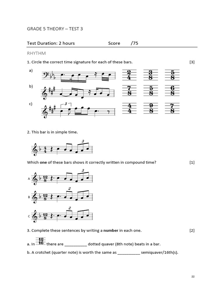 Grade-5-Test 3 Music Theory | PDF | Interval (Music) | Scale (Music)