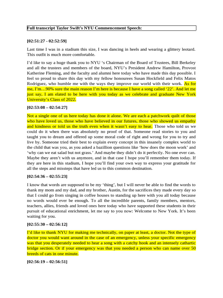 Full Transcript Taylor Swift Speech | PDF
