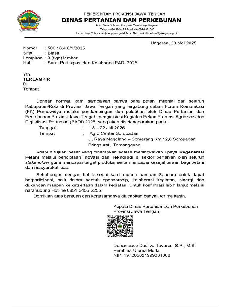 Surat Partisipasi Dan Kolaborasi PADI 2025 | PDF