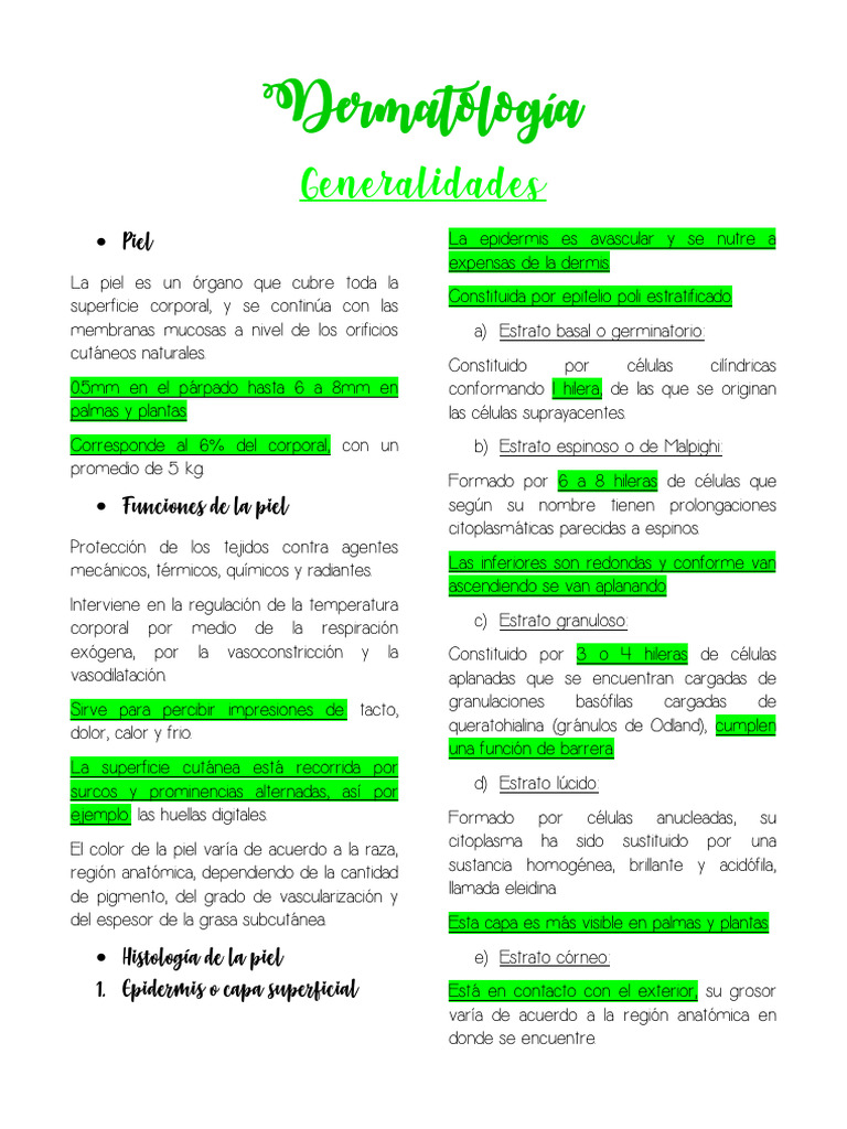 Resumen Generalidades | PDF | Piel | Clavo (anatomía)
