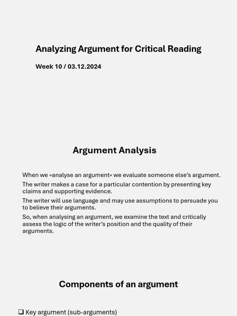 Week+10_Analyzing+arguments | PDF | Argument | Evidence