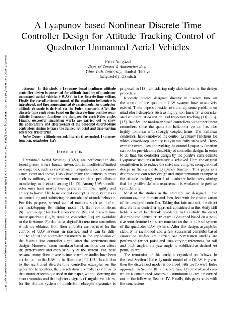 A Lyapunov-based Nonlinear Discrete-Time Controller Design for Attitude Tracking Control of ...
