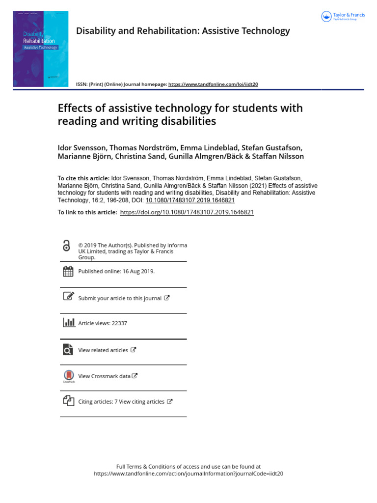 Effects of Assistive Technology For Students With Reading and Writing ...