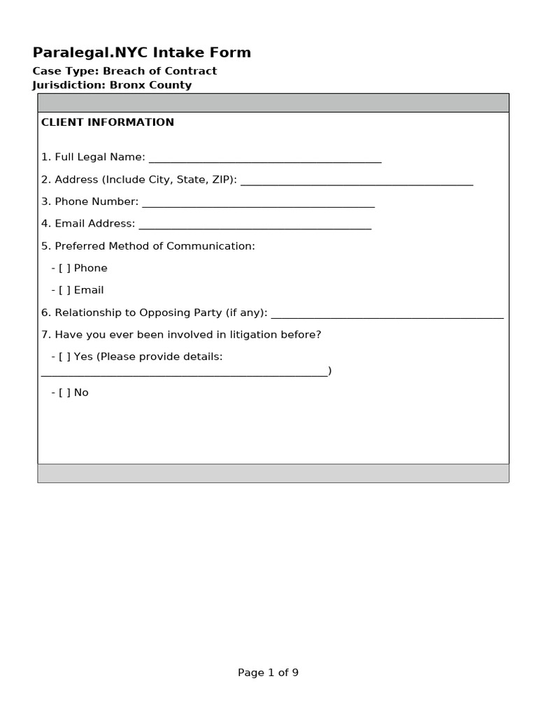 Paralegal - Nyc Intake Form | PDF | Evidence (Law) | Lawsuit