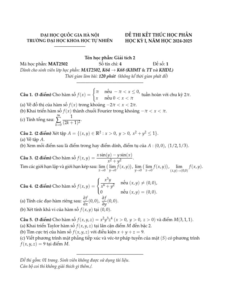De Thi So 1 Mon Gt2 | PDF