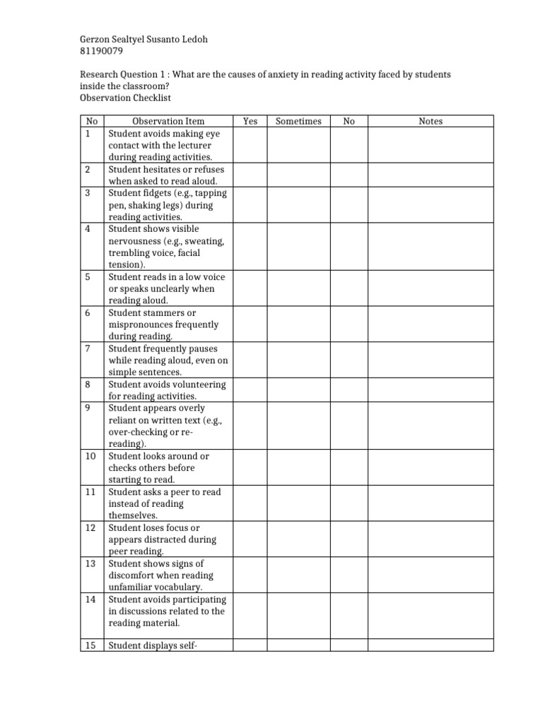 Observation Checklist | PDF