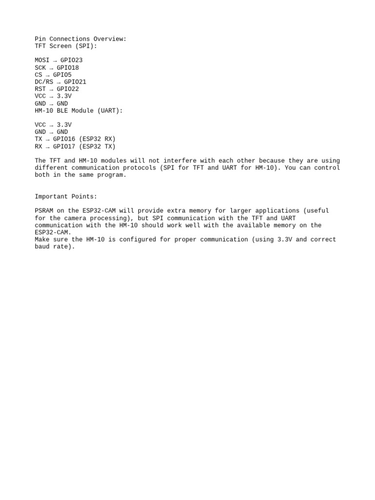 Pinconnection HM10 TFTscreen | PDF