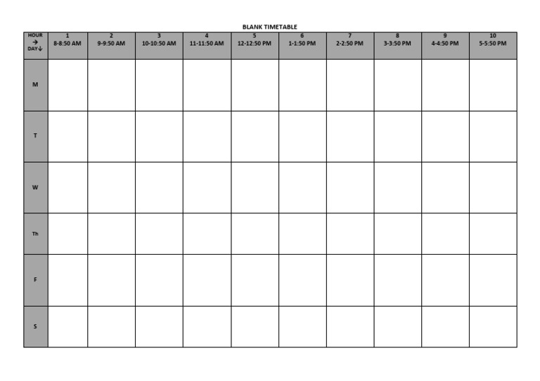 Blank Timetable | PDF