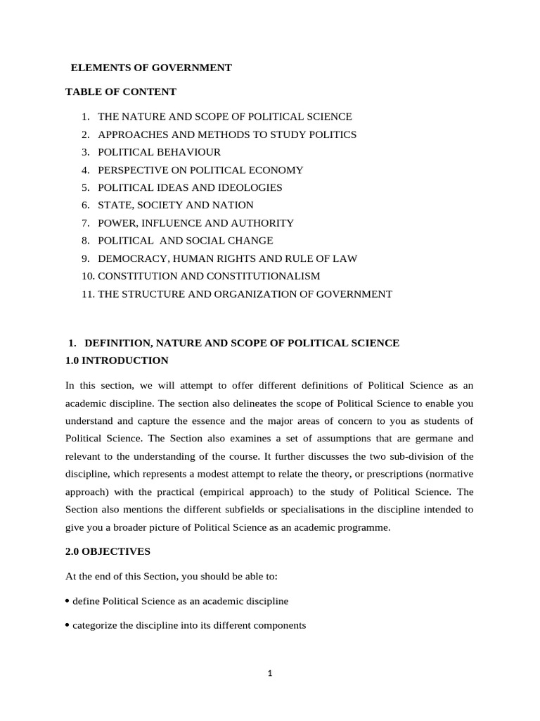 Introduction to Political Science or Elements of Government | PDF ...