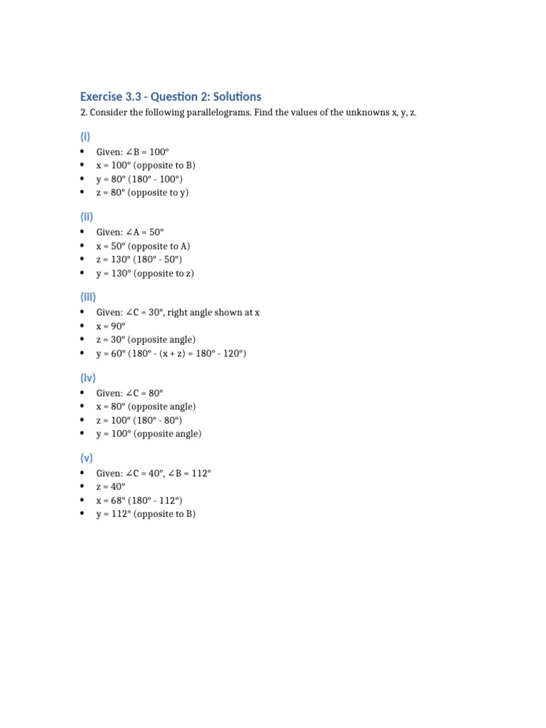 Exercise 3.3 Q2 Solutions Printable | PDF