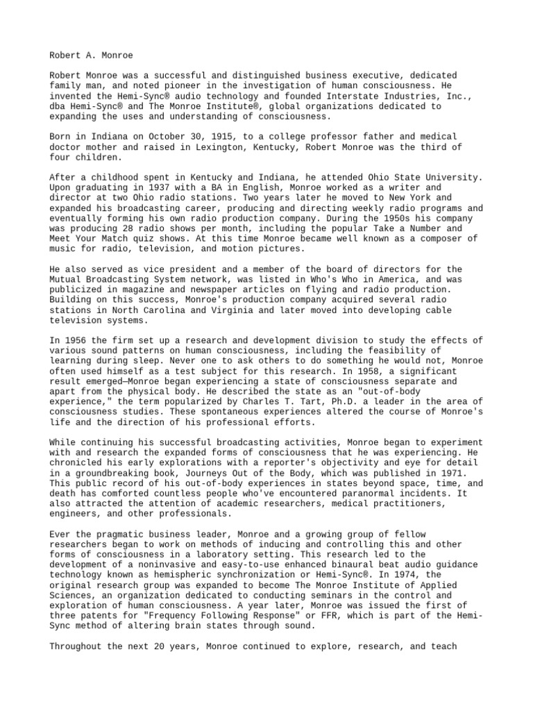Robert Monroe: Pioneer of Consciousness | PDF