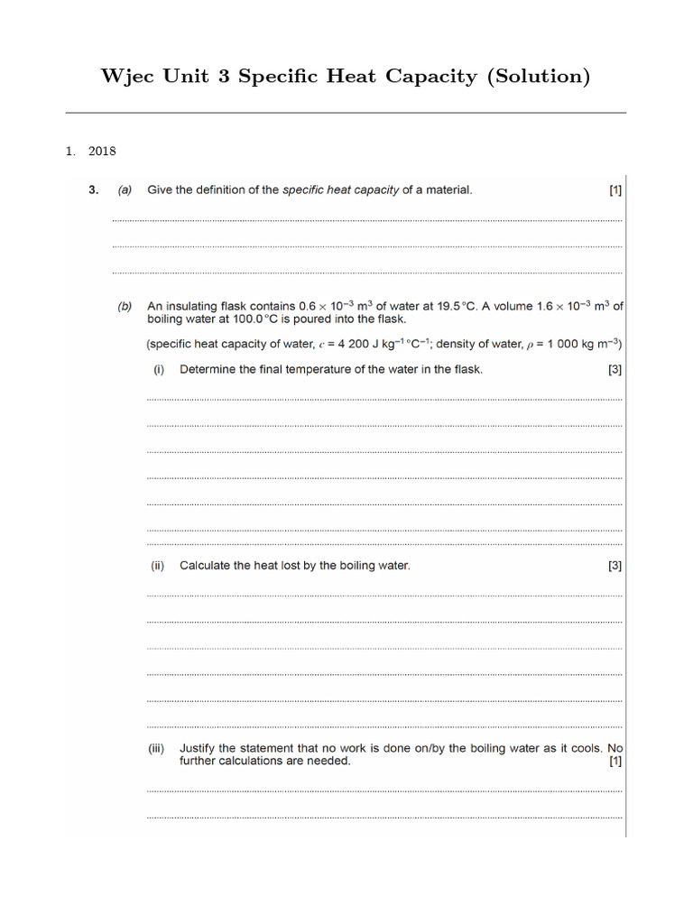 Wjec Phy SpecficHeatCapacity Sol-Sol | PDF