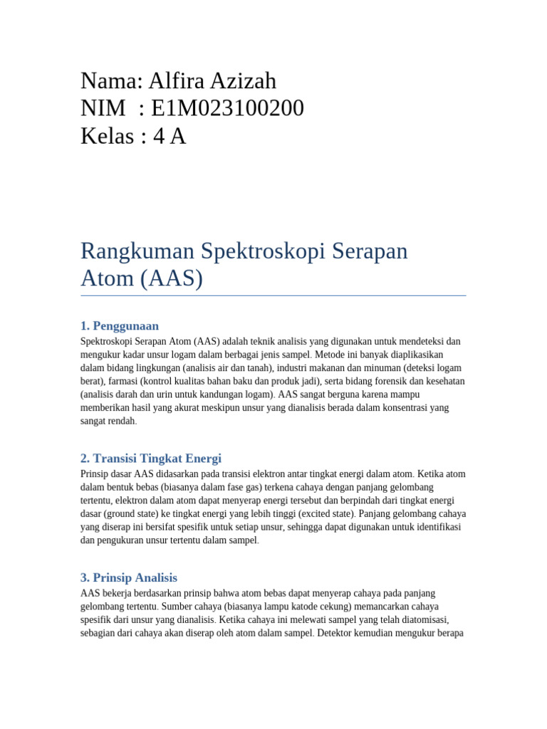 Rangkuman Spektroskopi Serapan Atom AAS | PDF