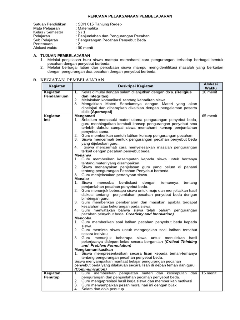 Pengurangan Penyebut Beda | PDF