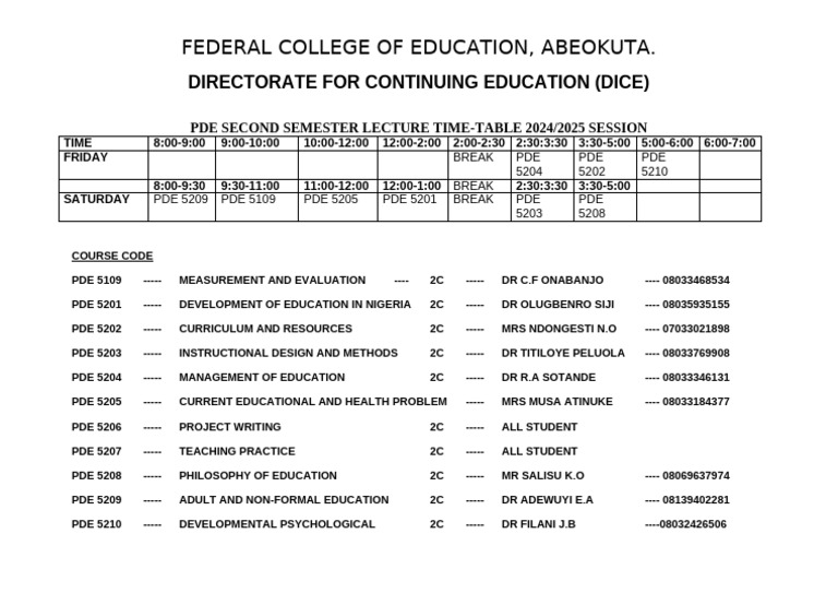 Pde Lecture Time-Table-1 | PDF