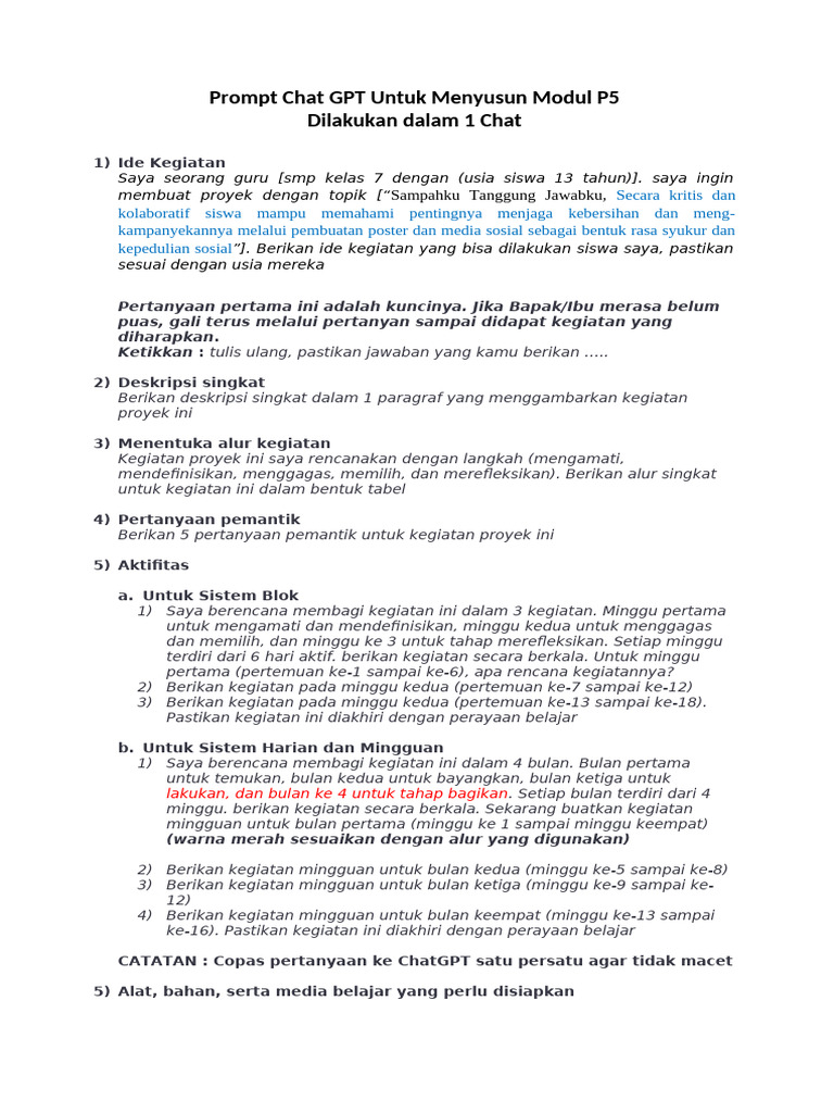 Prompt Chat GPT Untuk P5 | PDF