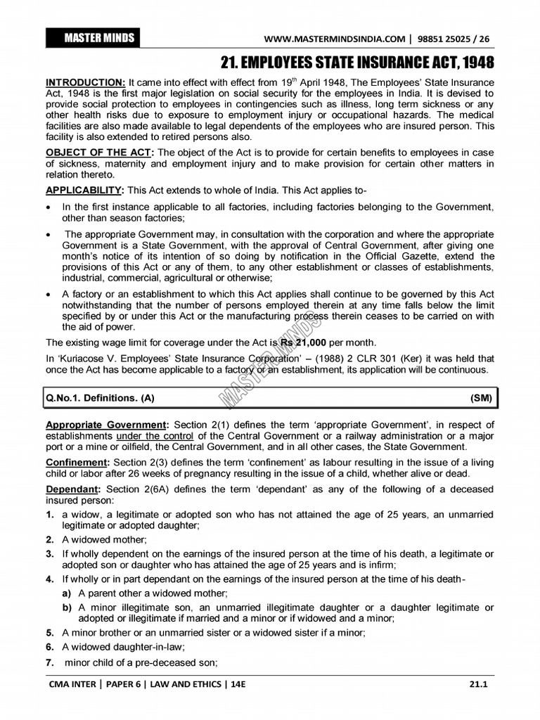 Employees State Insurance Act, 1948 - 14e - Image | PDF