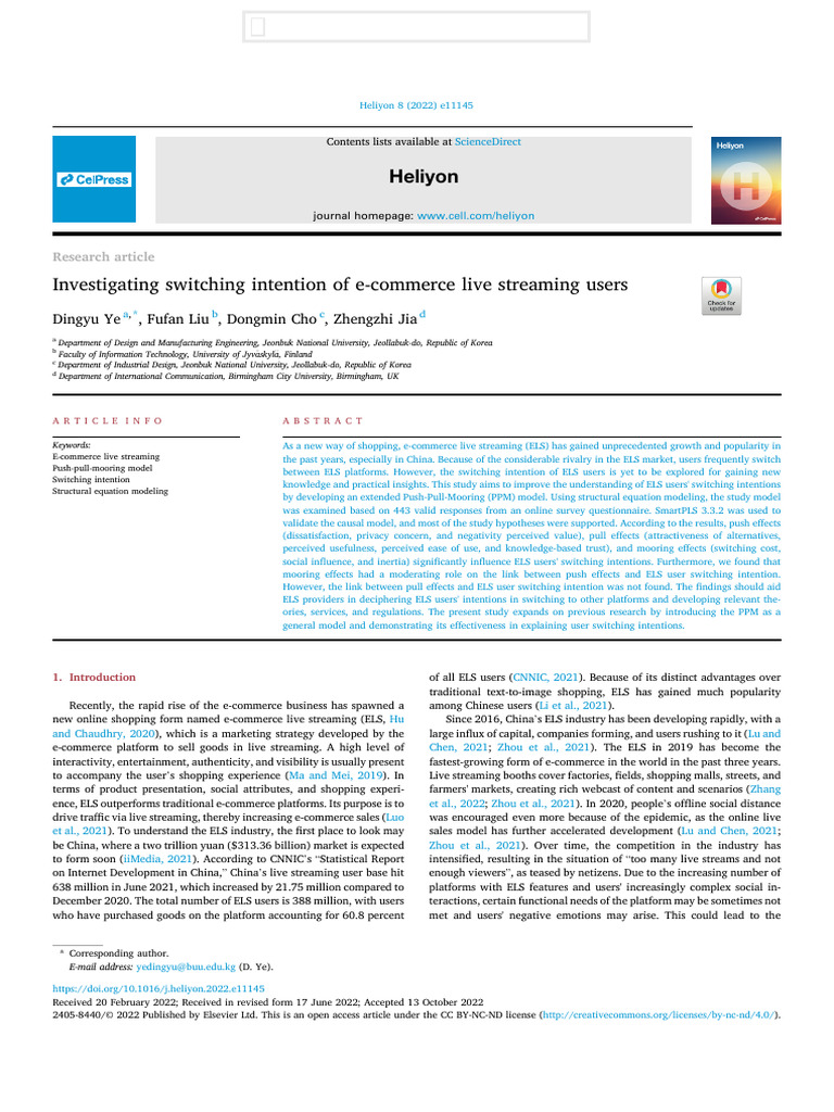Investigating Switching Intention of E-Commerce Live Streaming Users ...