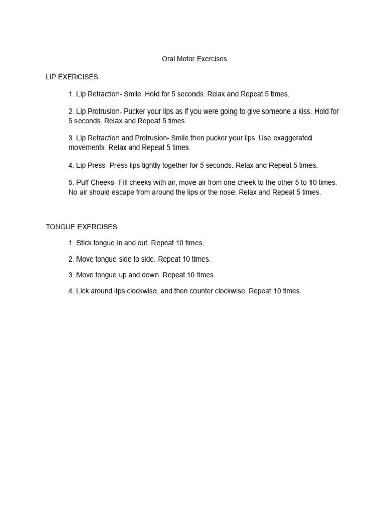 Oral Motor Exercises | PDF