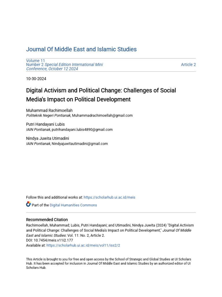 Digital Activism and Political Change - Challenges of Social Media ...