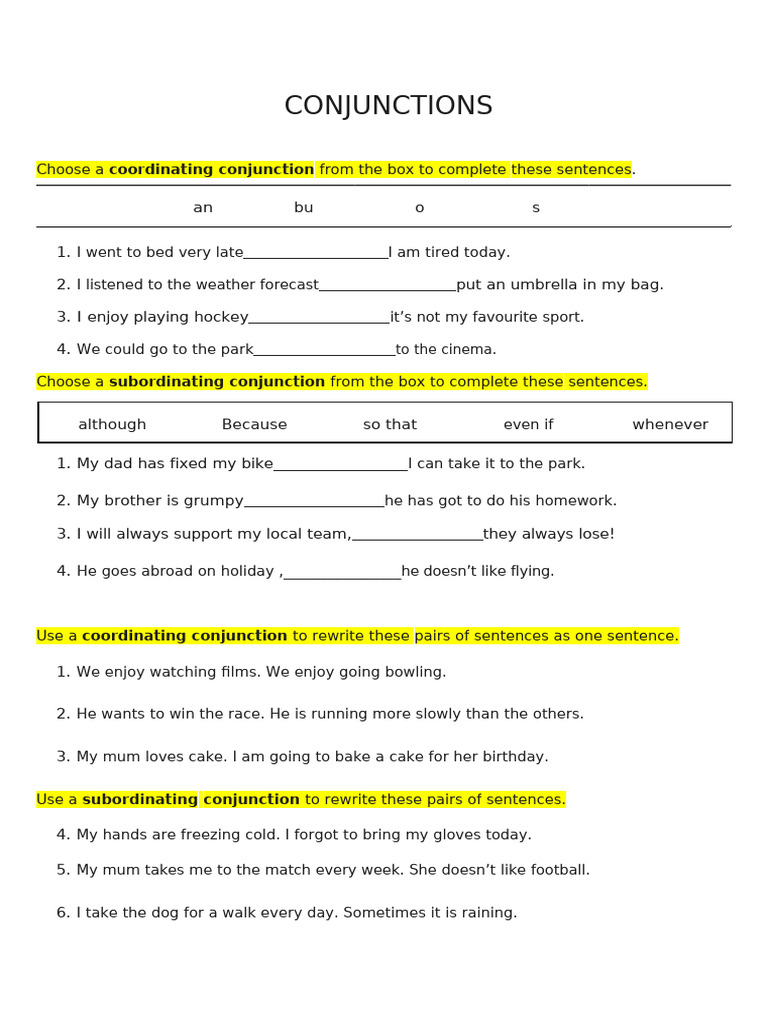 Exercise - Review Conjunctions | PDF | Language Mechanics | Grammar