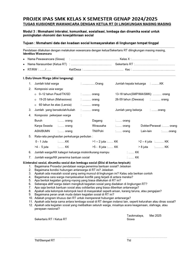 Projek Ipas SMK Kelas X Semester Genap 2024 - 2025 Wawancara | PDF