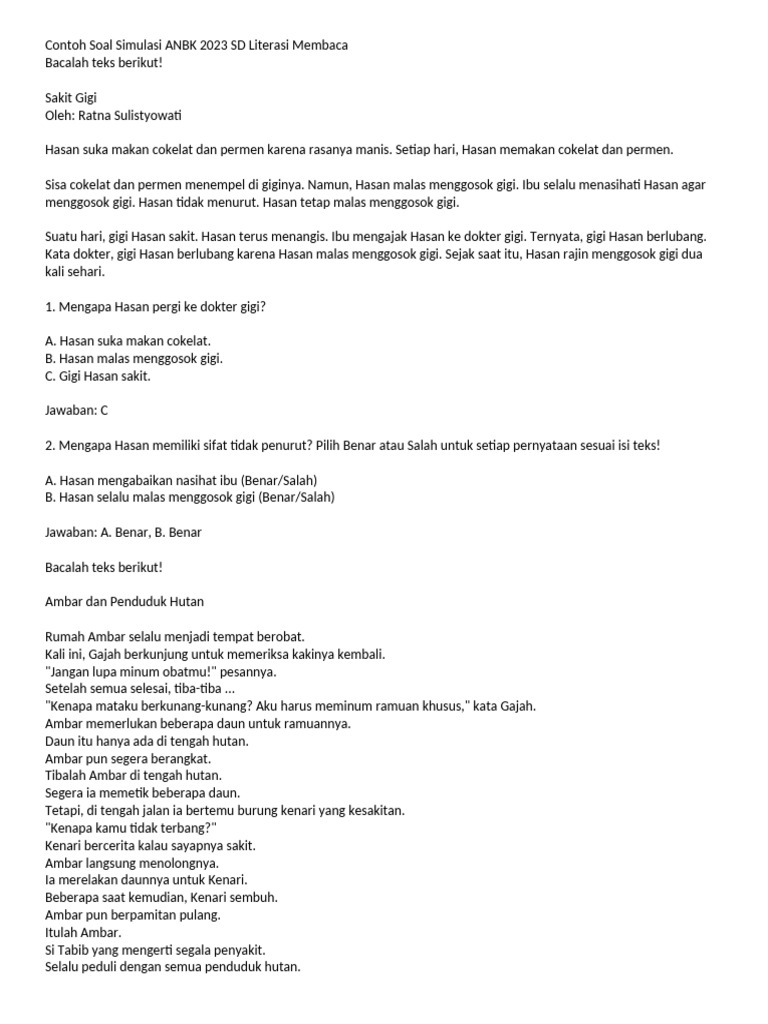 Contoh Soal ANBK 2023 untuk SD | PDF