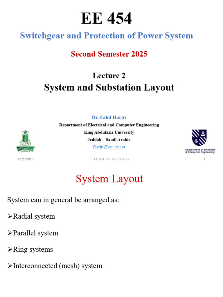 Lect. 2 System and Substation Layout | PDF | Electronic Engineering | Computer Engineering