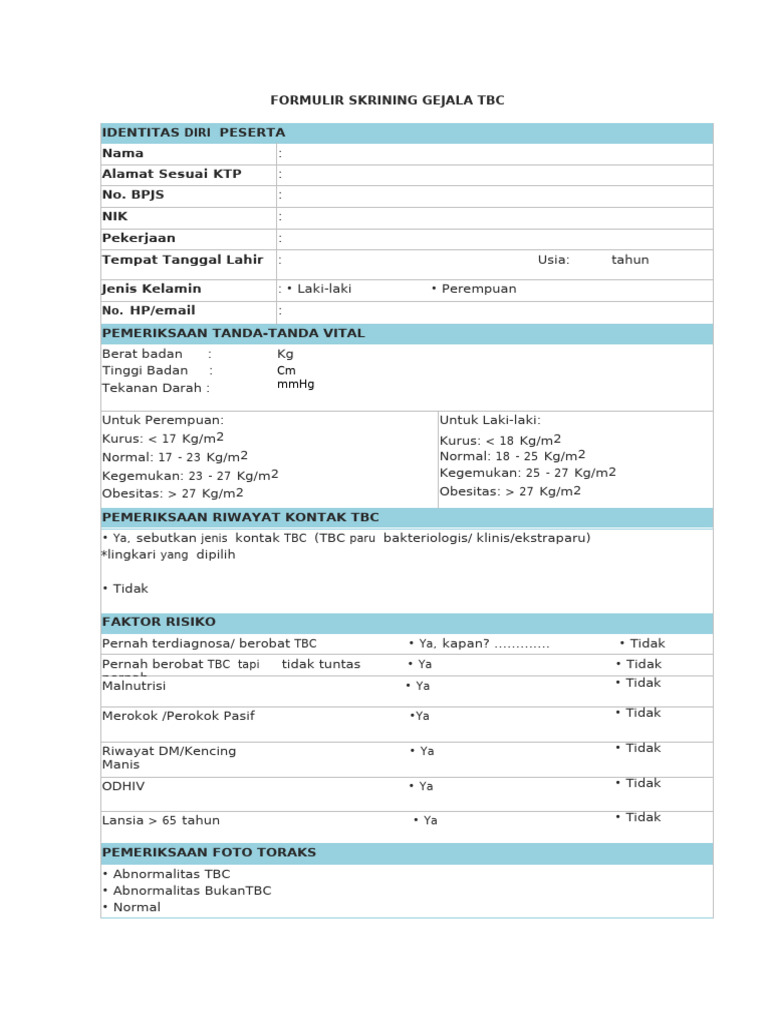 Formulir Skrining Gejala TBC | PDF