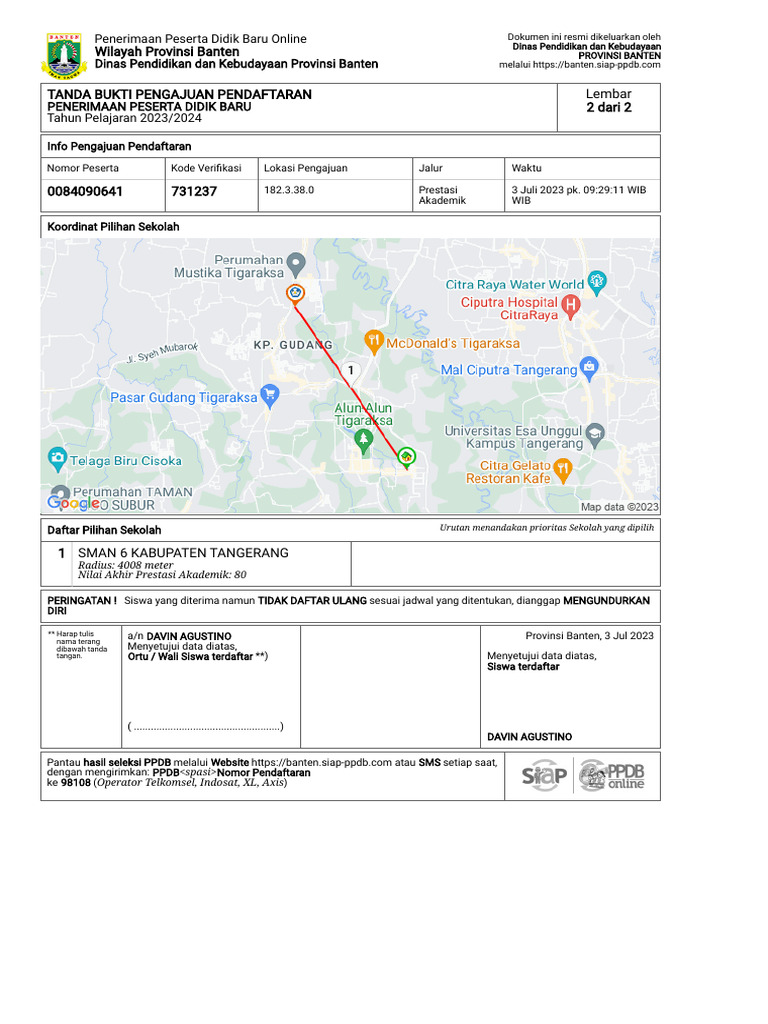 Tanda Bukti Pengajuan Pendaftaran - 0084090641 - DAVIN AGUSTINO | PDF