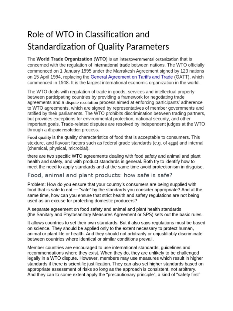 WTO's Role in Food Safety Standards | PDF | World Trade Organization ...