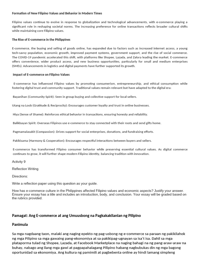 Formation of New Filipino Values and Behavior in M | PDF