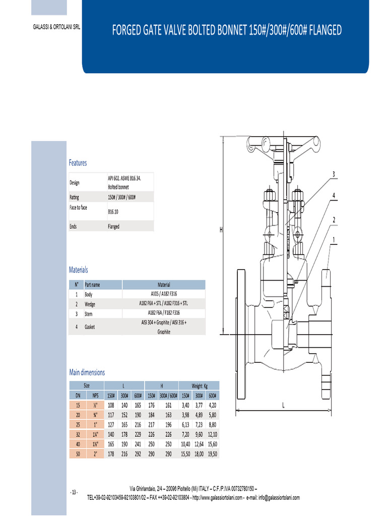 Gate Valve #150#300#600 DN 15-50 | PDF