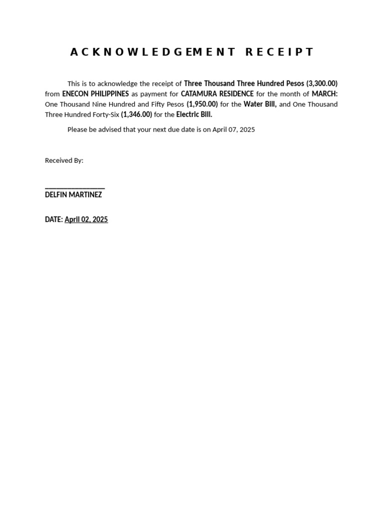 ACKNOWLEDGEMENT RECEIPT (Utilities Barracks March) - 80b3e08c 263c 47ac ...
