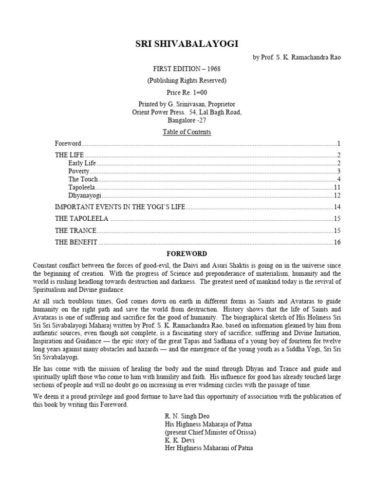 Sri Shivabalayogi (1968) Text | PDF | Yoga