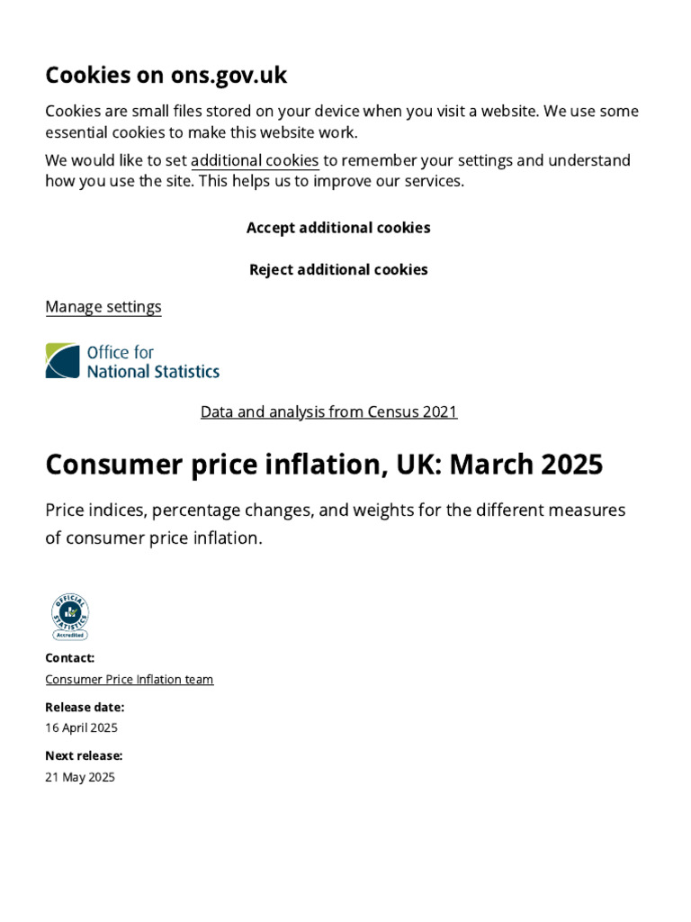 Consumer Price Inflation, UK - Office For National Statistics | PDF ...