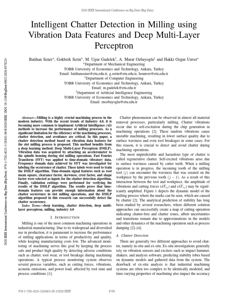 Intelligent Chatter Detection in Milling Using Vibration Data Features and Deep Multi-Layer ...